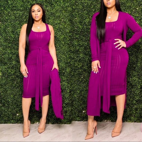Dresses | Purple Lora Womens 2 Piece Outfits Open Front Cardigan Tie ...